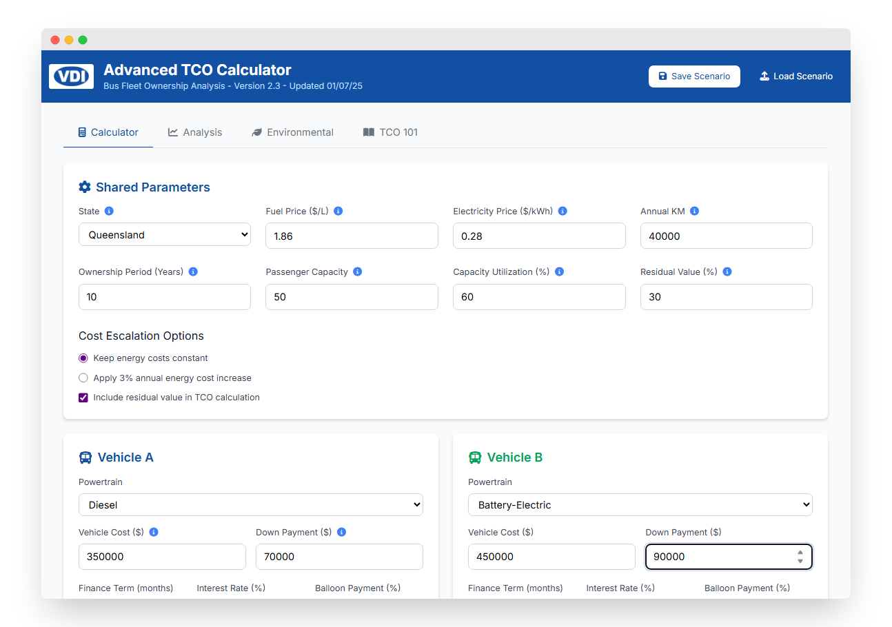 Bus TCO Calculator | Compare Lifetime Costs | VDI Australia